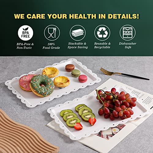 Serving Tray Food Tray for Fast Food | Snack | Fruit | Dessert - Plastic Trays Serving Platter for Kitchen | Cafeteria | Restaurant | Party | 14 x 9 Inches (4 pack)
