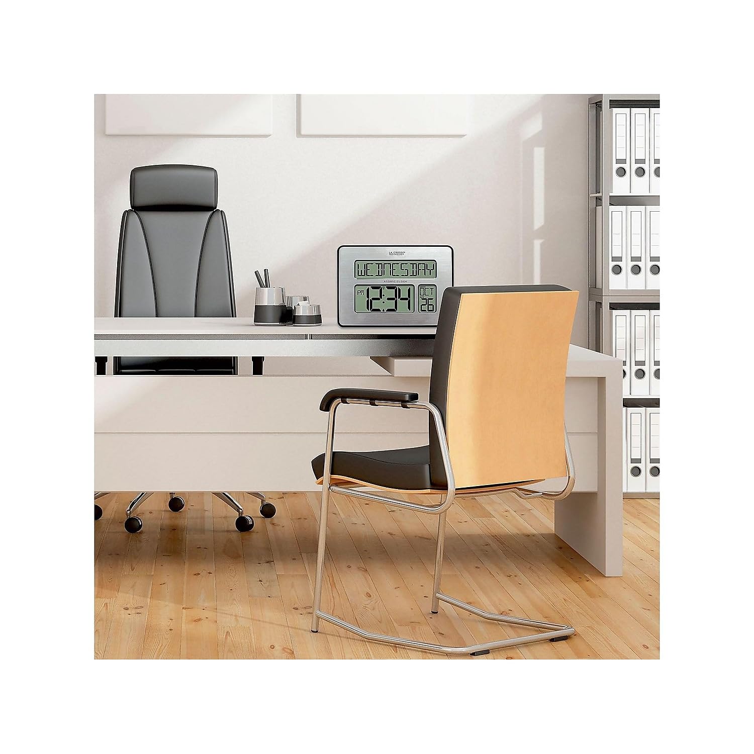 La Crosse Technology 513-1419-INT Atomic Full Calendar Clock with Extra Large Digits - Silver, 9.84"L x 1.14"W x 7.48"H