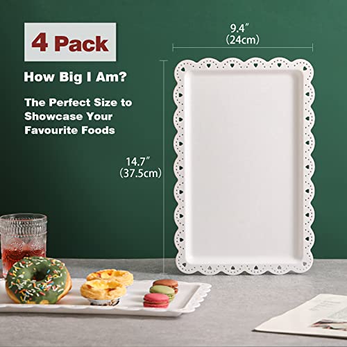 Serving Tray Food Tray for Fast Food | Snack | Fruit | Dessert - Plastic Trays Serving Platter for Kitchen | Cafeteria | Restaurant | Party | 14 x 9 Inches (4 pack)