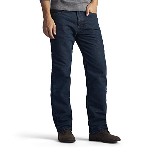 Lee Men's Flannel Relaxed-Fit Straight-Leg Jeans, Black Quartz-Fleece Lined, 32W x 32L