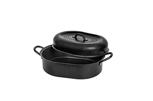 Granite Stone Oval Roaster Pan, Medium 18.8β Ultra Nonstick Roasting Pan with Lid, Grooved Bottom for Basting, Broiler Pan for Oven, Dishwasher Safe, Up to 15lb Turkey / Roast, Serves 6 β 12 Guests