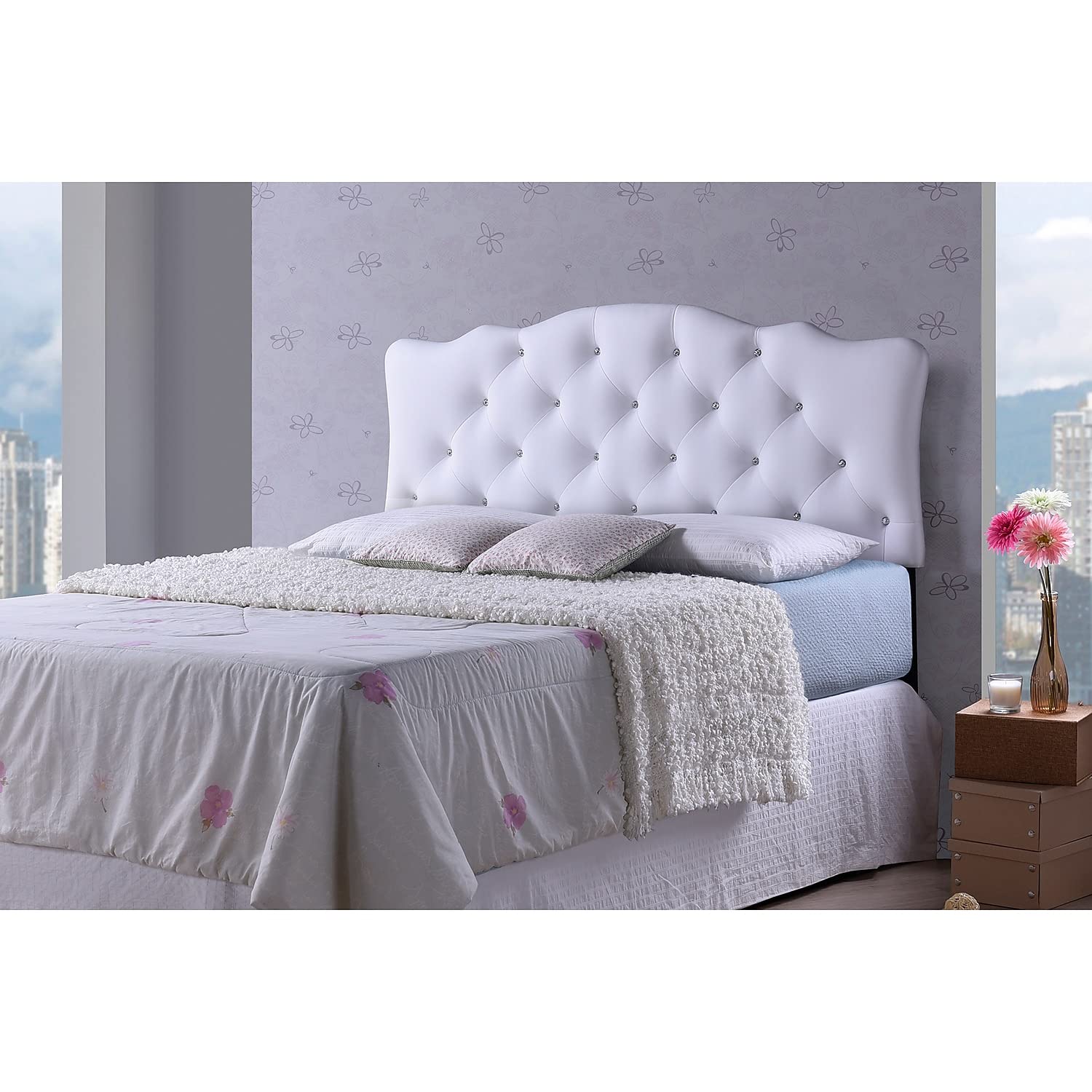 Baxton Studio Rita Queen Faux Leather Headboard, 63.18-inch W x 2.73-inch D x 23.79-inch H, White (118-6417-HIT)