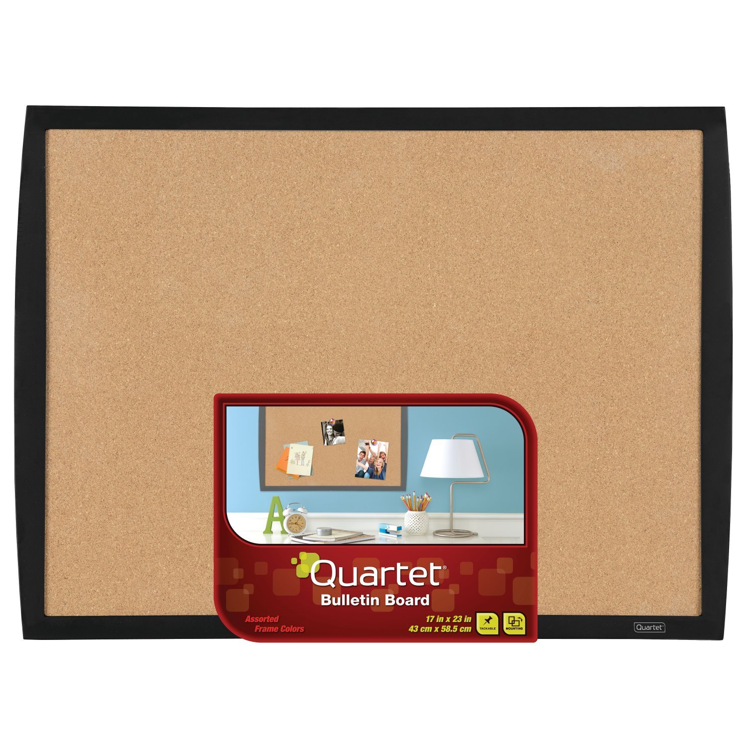 Quartet Cork Bulletin Board, 17"x23", Black Frame (33271-BK)