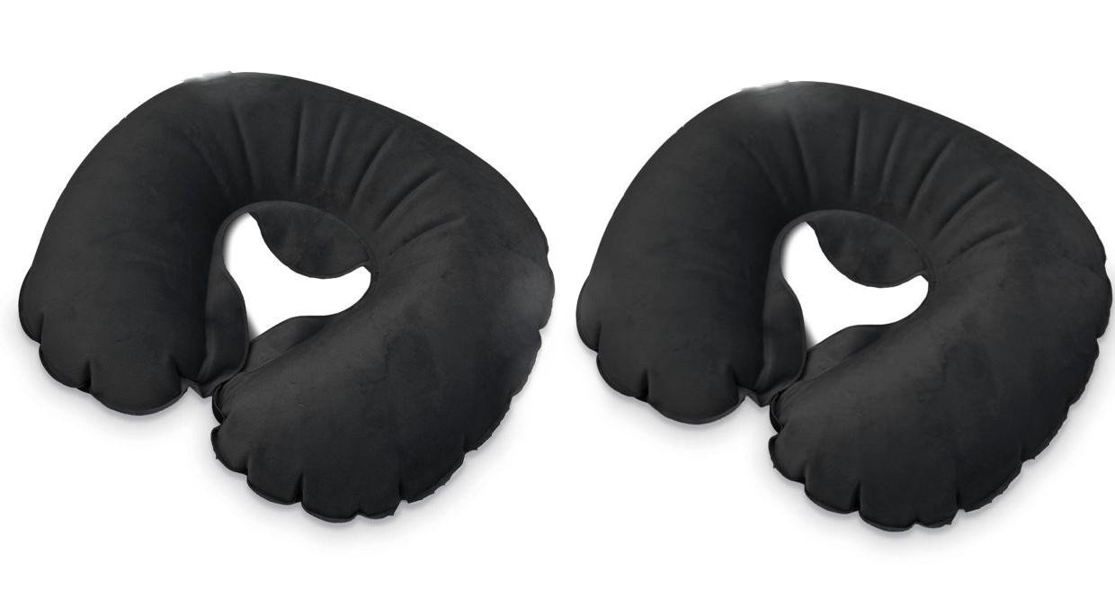 2 Pack Inflatable Travel Neck Cushion Pillow Supports Head & Neck (Black) By DINY Home & Style