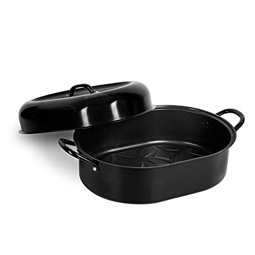 Granite Stone Oval Roaster Pan, Medium 18.8β Ultra Nonstick Roasting Pan with Lid, Grooved Bottom for Basting, Broiler Pan for Oven, Dishwasher Safe, Up to 15lb Turkey / Roast, Serves 6 β 12 Guests