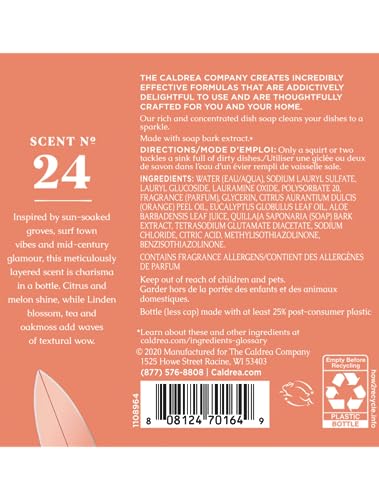 Caldrea Dish Soap, Biodegradable Dishwashing Liquid made With Soap Bark And Aloe Vera, Tangelo Palm Frond Scent, 16 Oz