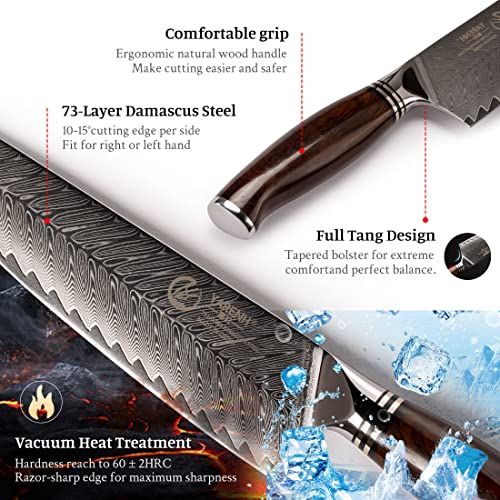 YARENH Kitchen Knife Set with Block, 8 Piece, Sharp Professional Chef Knife Set, 73 Layers Japanese Damascus High Carbon Stainless Steel, Full Tang Sandalwood Handle, Gift Box