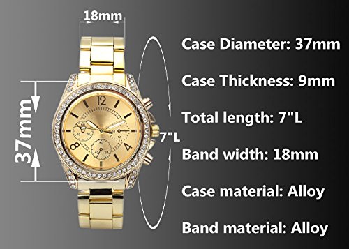 Top Plaza Unisex Gold Fashion Womens Mens Crystal Accented Analog Quartz Bracelet Watch (Golden)