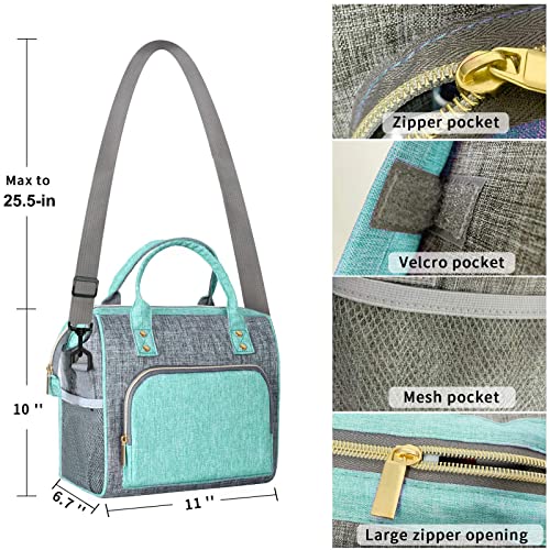 Lunch Bags for Women, Insulated Lunch Bag Reusable Lunch Bag Leakproof Large Lunch Bag with Adjustable Shoulder Strap, Multi-Pocket Lunch Bag for Work, Office, Picnic, Outdoor (Green)