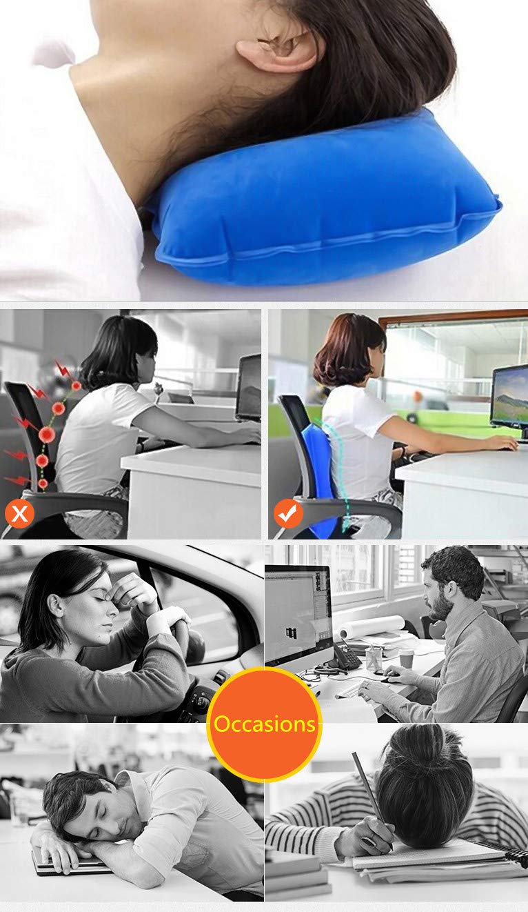Aircee 3 Pieces Inflatable Travel Pillow for Camping, Home Office Sleeping, Head Neck Lumbar Support, Ultralight Portable Compact and Soft, Airplane Backpacking Trip Pillow