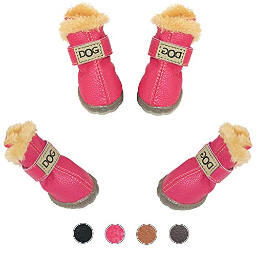 WINSOON Dog Australia Boots Pet Antiskid Shoes Winter Warm Skidproof Sneakers Paw Protectors 4 Pcs Set (Size 2, Pink)