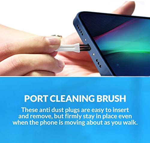 PortPlugs Dust Plugs (10 Pack) Flat Design Compatible with iPhone 14, 13, 12, 11, X, 8, 7, Plus, Pro, Max and Air Pods, Includes Charging Port Cleaning Brush (Black)