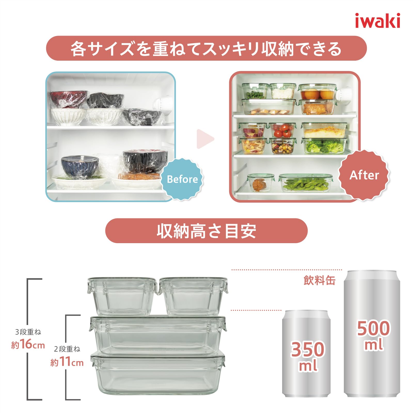 iwaki PS-PRN-4P2 Heat Resistant Glass Storage Containers, Pink, Set of 4, Pack & Range