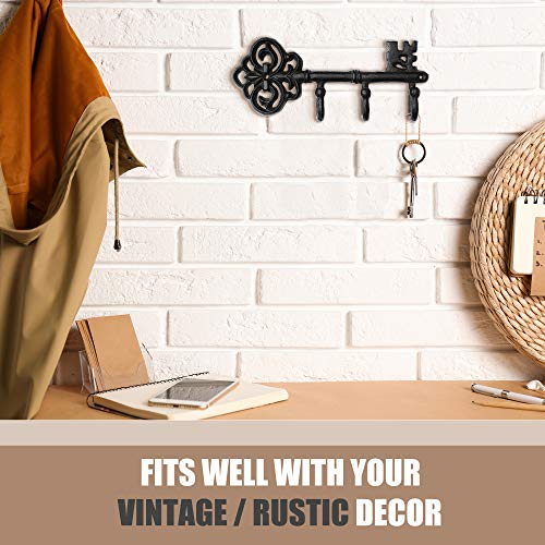 IRISVITA Key Holder for Wall Decorative, Antique Black Cast Iron Wall Key Holder, Rustic Key Hooks for Wall with 3 Hooks, 8.75 x 3.5 Inches with Gitable Packaging, Matching Screws and Anchors included