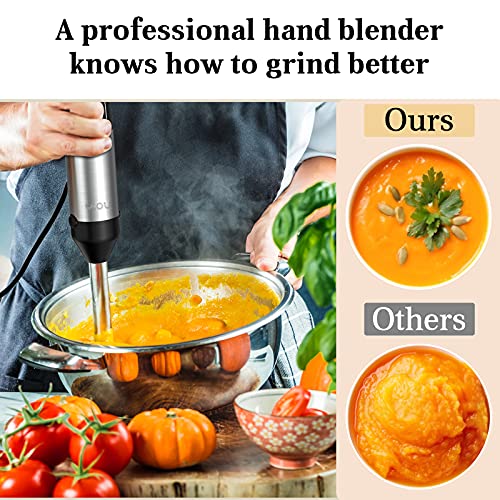 YIOU Immersion Blender, Ultra-Stick Hand Blender Variable Speed Hand Blender 500 Watt Heavy Duty Copper Motor Brushed 304 Stainless Steel for Soups Sauces and Smoothie, Set Black