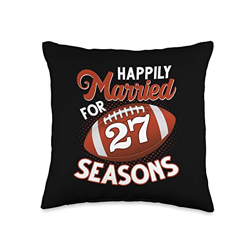 Football Fans Couple 27th Wedding Anniversary Gift 27 Years Marriage 27th Anniversary Funny Football Couple Throw Pillow, 16x16, Multicolor
