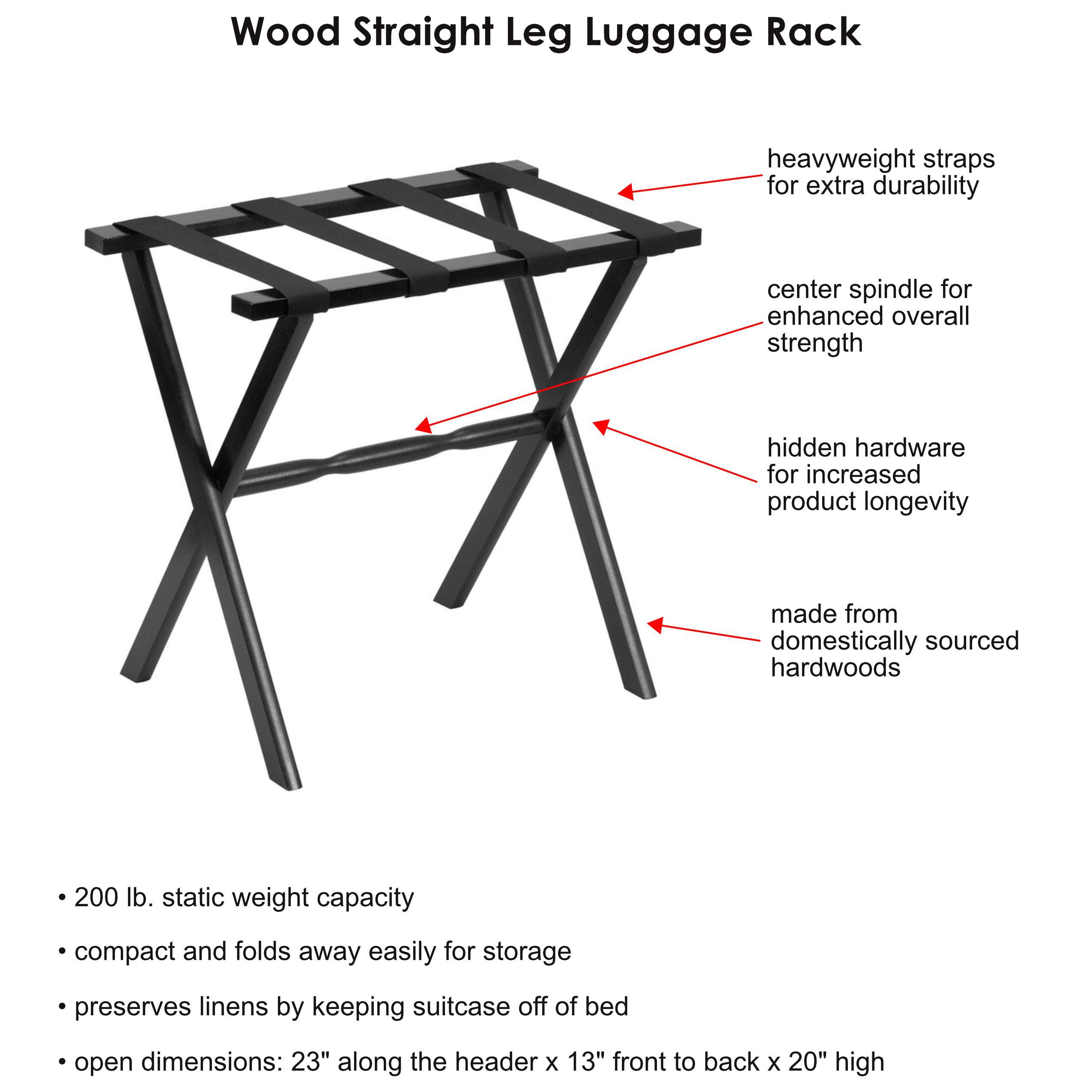 Gate House Furniture White Wood Folding Luggage Rack with Straight Legs and 4 Navy Straps