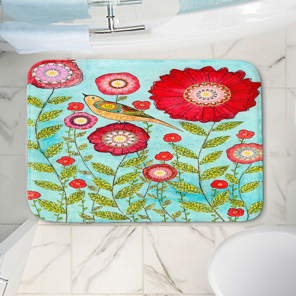 Dia Noche Designs, Bath and Kitchen Floor Mats, Large 36 x 24 in, MFBM-SascaliaRedFlowers2