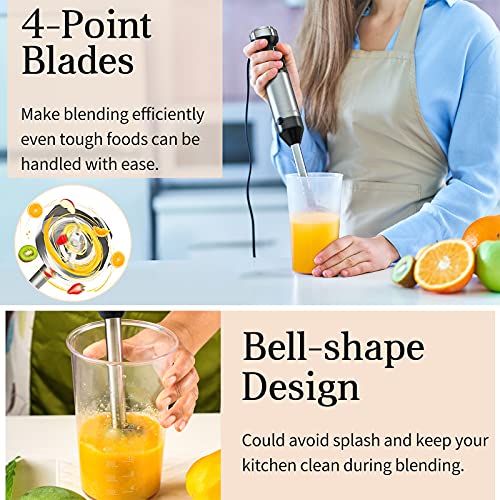 YIOU Immersion Blender, Ultra-Stick Hand Blender Variable Speed Hand Blender 500 Watt Heavy Duty Copper Motor Brushed 304 Stainless Steel for Soups Sauces and Smoothie, Set Black