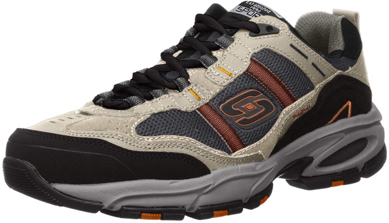 Skechers Sport Men's Vigor 2.0 Trait Memory Foam Sneaker, Taupe/Black, 10.5 XW US