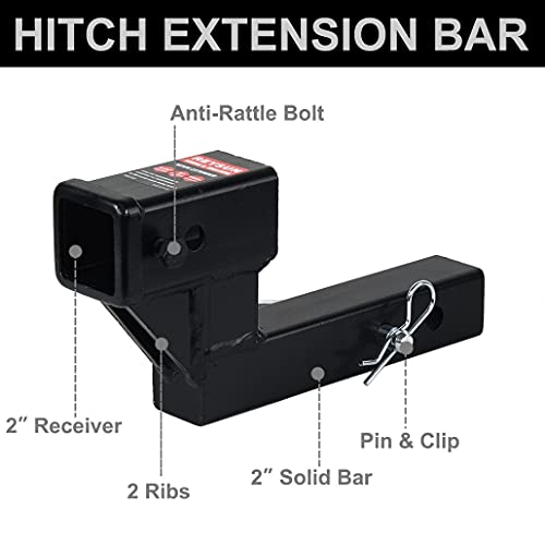 REYSUN 864122 Trailer Hitch Riser 2 inch Receiver Hitch Extension with 4-1/4 inch Rise/Drop, Solid Shank,Hitch Pin Kit Included…
