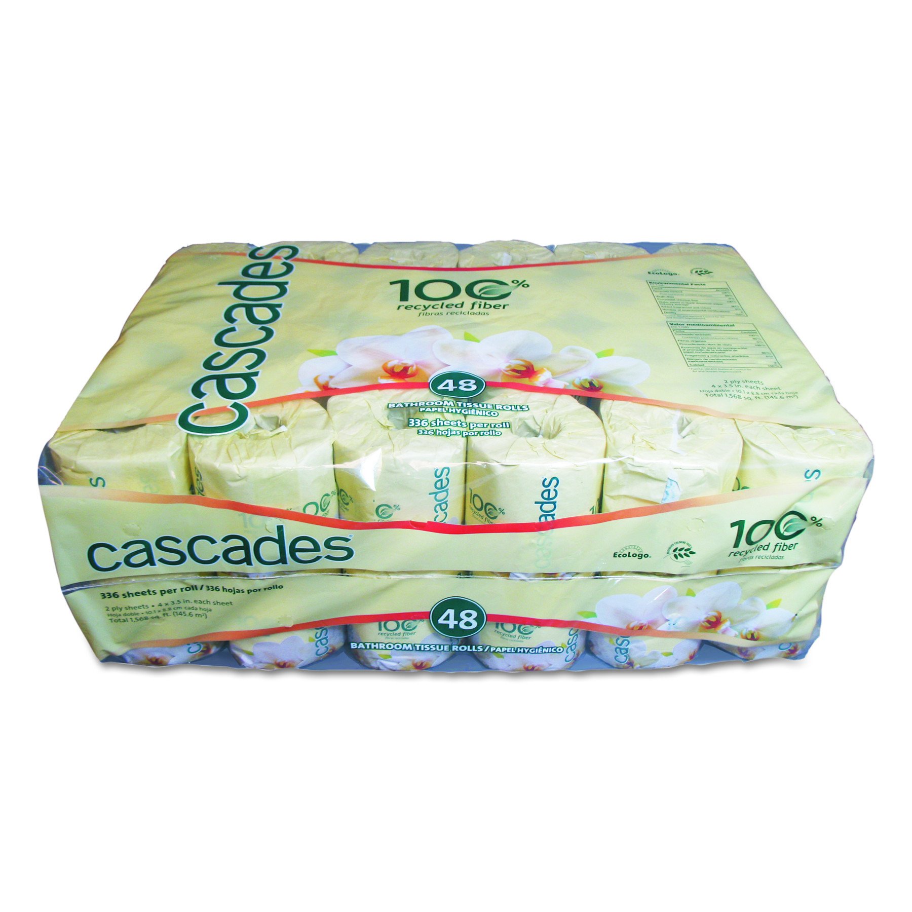 Cascades B340 Standard Bathroom Tissue, 2-Ply, 4 x 3 1/2, White, 336 Sheets per Roll (Case of 48 Rolls)n