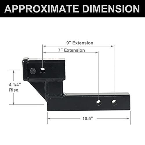 REYSUN 864122 Trailer Hitch Riser 2 inch Receiver Hitch Extension with 4-1/4 inch Rise/Drop, Solid Shank,Hitch Pin Kit Included…