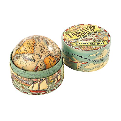 Authentic Models Traveler's World Globe In a Box: Explore the World, 4-Inch Interactive Earth Globe in Matching Keepsake Box, Perfect Shelf Decor
