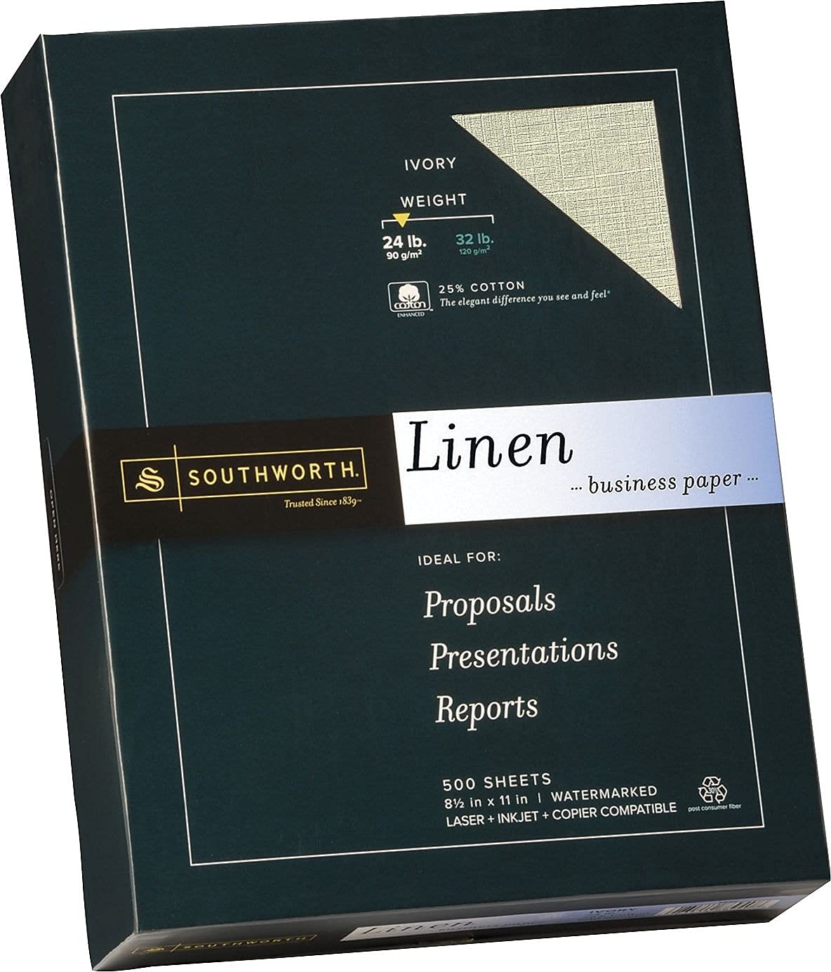 Southworth 564C 25% Cotton Linen Business Paper Ivory 24 lbs. 8-1/2 x 11 500/Box FSC