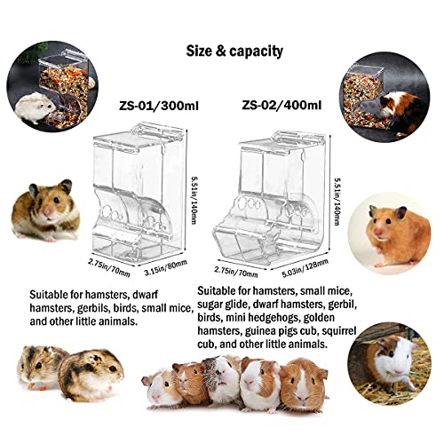 Hamsters Feeder Small Animals Automatic Dispenser Gravity Auto Dispensers Pet Pellets Food Storage Bowl - Dwarf Hamster Gerbils Mice Hedgehog Guinea Pig and Other Small Animal Ideal Feeding Station