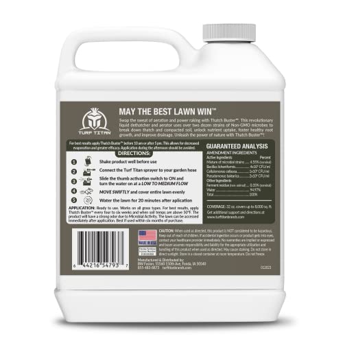 Turf Titan Thatch Buster - Liquid Aeration for Lawn Soil - Easy-to-Use Liquid Soil Loosener and Soil Conditioner for Lawns - 32 oz