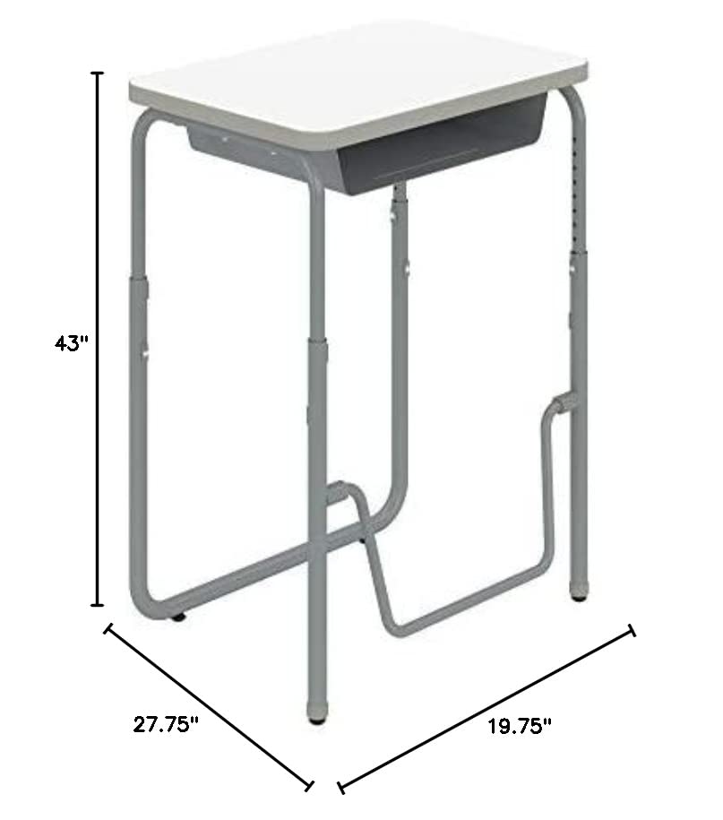 Safco Products AlphaBetter 2.0 Height β Adjustable Student Desk with Swinging Footrest Bar and Book Box, Sit to Stand, 29β-43β w, Dry Erase