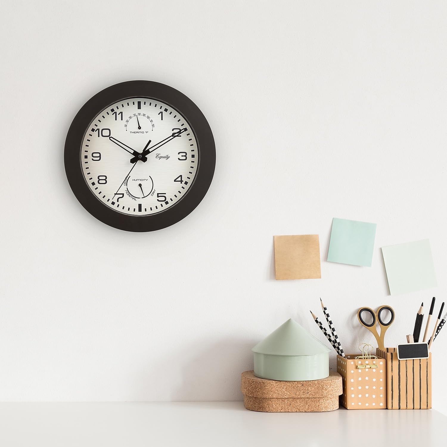 Equity by La Crosse 10 Inch IN/OUT Brown Wall Clock with Thermometer and Hygrometer (29005)