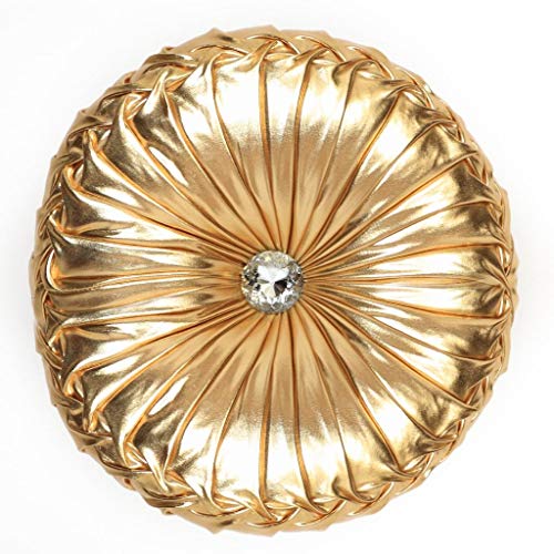 Tresshouse European Round Throw Pillows, Soft Spandex Fabric Pumpkin Pleated Handmade Metallic Accent Circle Insert Cushion Diamond to Enhance for Sofa Bedroom Livingroom Couch Cover Chair Gold