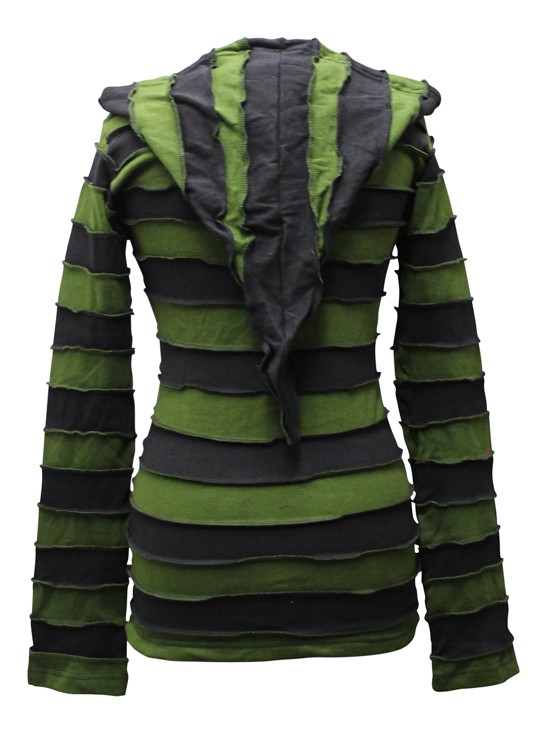 Shopoholic Fashion Women Pixie Zip Up Hoodie Striped Hippie Jacket Sweater [XL,Green Black]