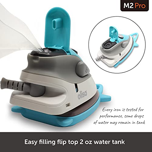 Oliso M2 Mini Project Steam Iron with Solemate - for Sewing, Quilting, Crafting, and Travel | 1000 Watt Dual Voltage Ceramic Soleplate Steam Iron, Turquoise