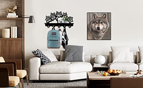 KingLive Wolf Coat Rack Wall Mount, Animal Wall Shelf with Heavy Duty Hooks, Coat Hooks, Valentines Day Decor for Hallway Kitchen Office Entryway, Wolf Wall Hook Valentines Day Gifts for Him（5 Hooks）