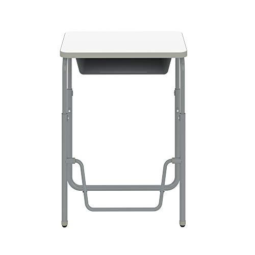Safco Products AlphaBetter 2.0 Height β Adjustable Student Desk with Swinging Footrest Bar and Book Box, Sit to Stand, 29β-43β w, Dry Erase