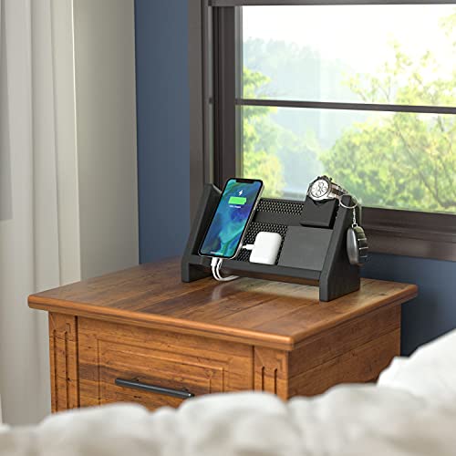 J JACKCUBE DESIGN Wood Phone Docking Station Stand, Key, Tablet, Watch, Airpods and Wallet Desk Holder Display Organizer for Men Anniversary Fathers Day MK635A