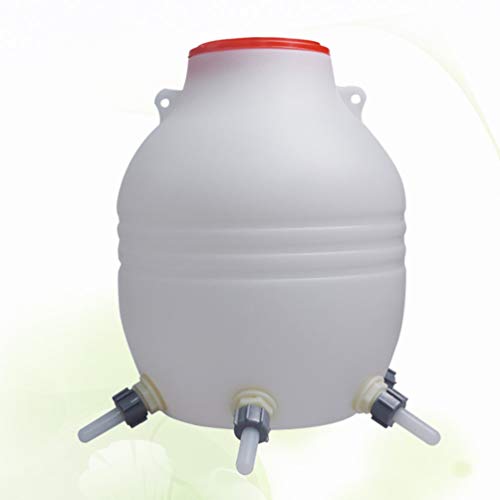 Cabilock Plastic White Water Feeder Bucket with Nipple for Cattle Horse Goat Sheep Dog Farm Animals Pet Livestock Water Dispenser Tool 30X48CM