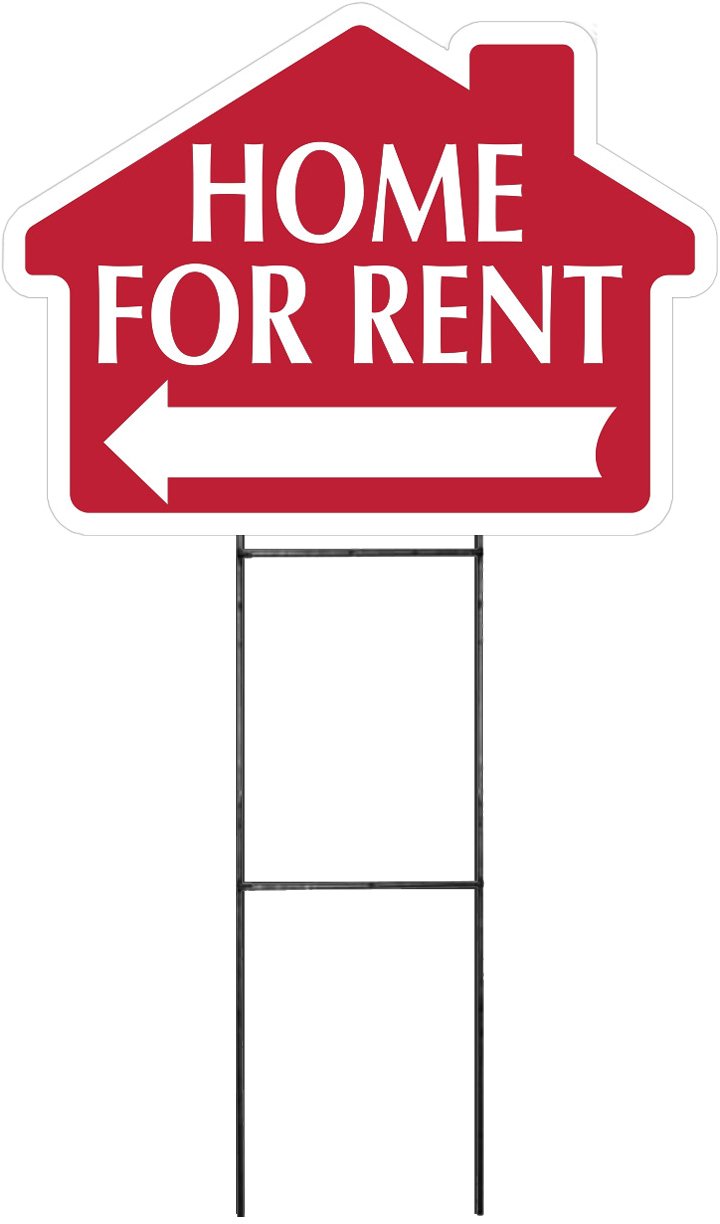 HOME FOR RENT Sign with Arrow - House Shape Corrugated Sign INCLUDES 24" Sign Stake