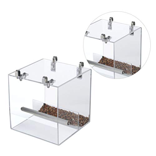 Baluue Automatic Bird Feeder No Mess Bird Cage Feeder, Acrylic Bird Cage Feeder Hanging Bird Feeder with Hooks 6.2 inch Square Bird Feeder