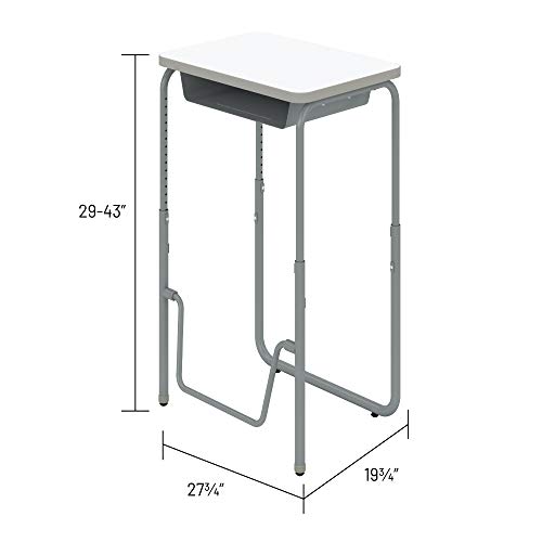 Safco Products AlphaBetter 2.0 Height β Adjustable Student Desk with Swinging Footrest Bar and Book Box, Sit to Stand, 29β-43β w, Dry Erase