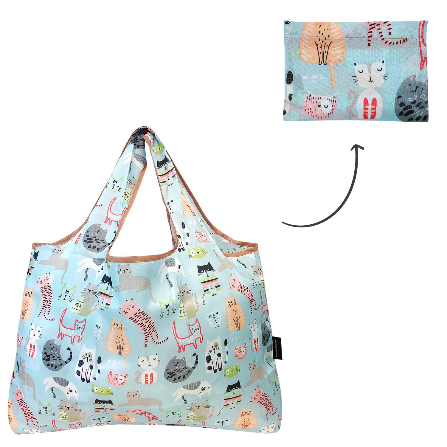 allydrew Wrapables Eco-Friendly Large Nylon Reusable Shopping Bags (Set of 3), Cat Lovers