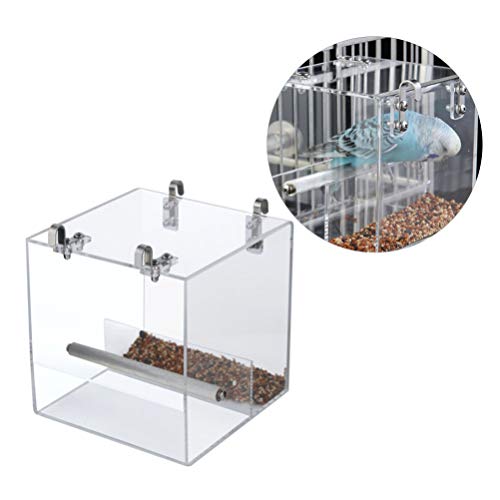 Baluue Automatic Bird Feeder No Mess Bird Cage Feeder, Acrylic Bird Cage Feeder Hanging Bird Feeder with Hooks 6.2 inch Square Bird Feeder