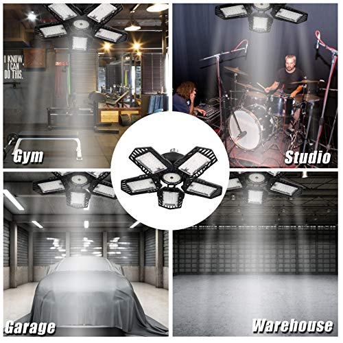 BLUERIN LED Garage Lights, 160W Garage LED Lights 16500LM Super Bright Deformable Garage Lights Ceiling LED Basement Lighting Fixture Adjustable Roller Ideal for Workshop Warehouse Attic (2-Pack)