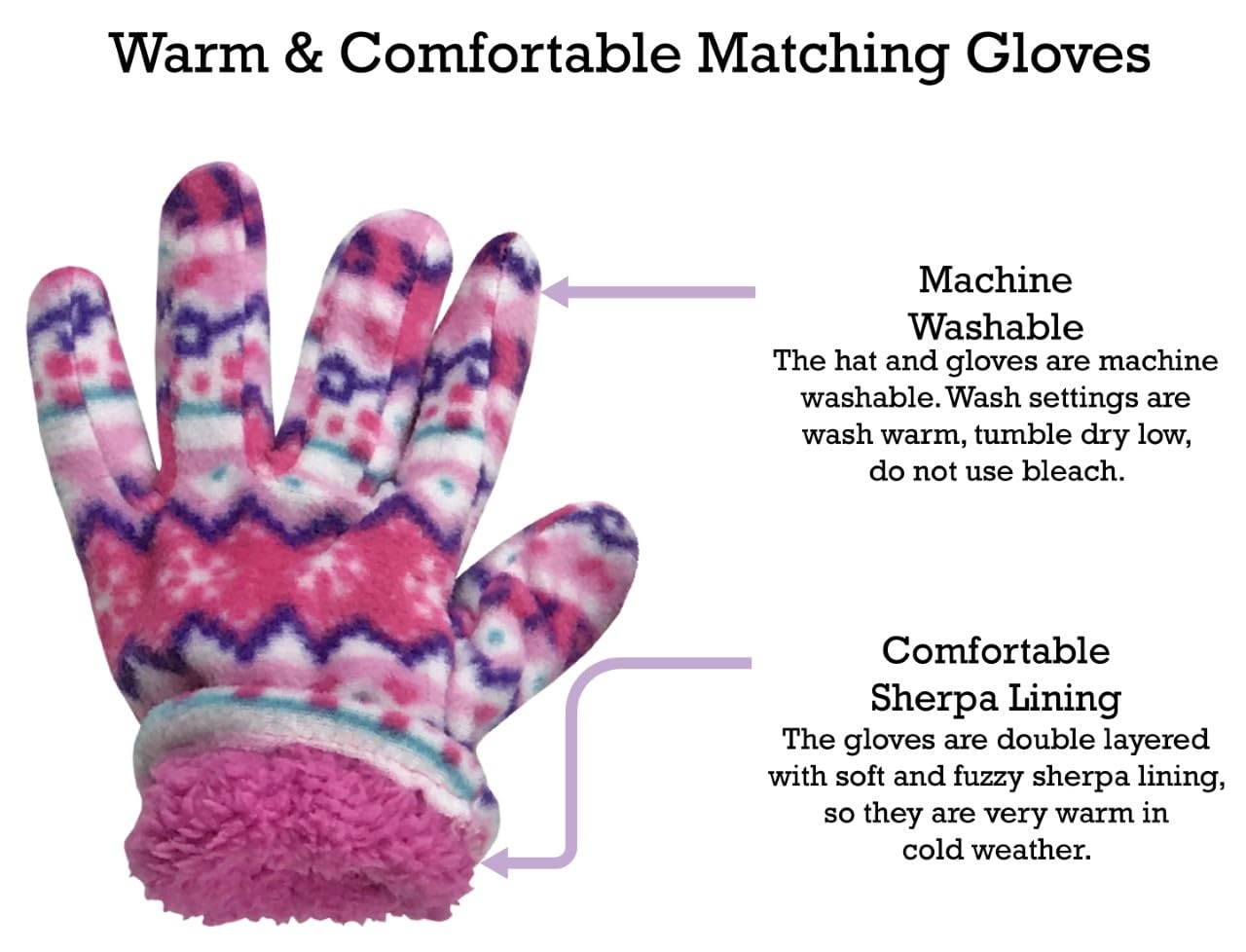 N'Ice Caps Girls Hat Gloves Set Kids Fleece Winter Warm Sherpa Lined Fair Isle (5-8 Years, Fuchsia Multicolor)