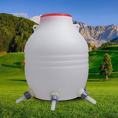 Cabilock Plastic White Water Feeder Bucket with Nipple for Cattle Horse Goat Sheep Dog Farm Animals Pet Livestock Water Dispenser Tool 30X48CM