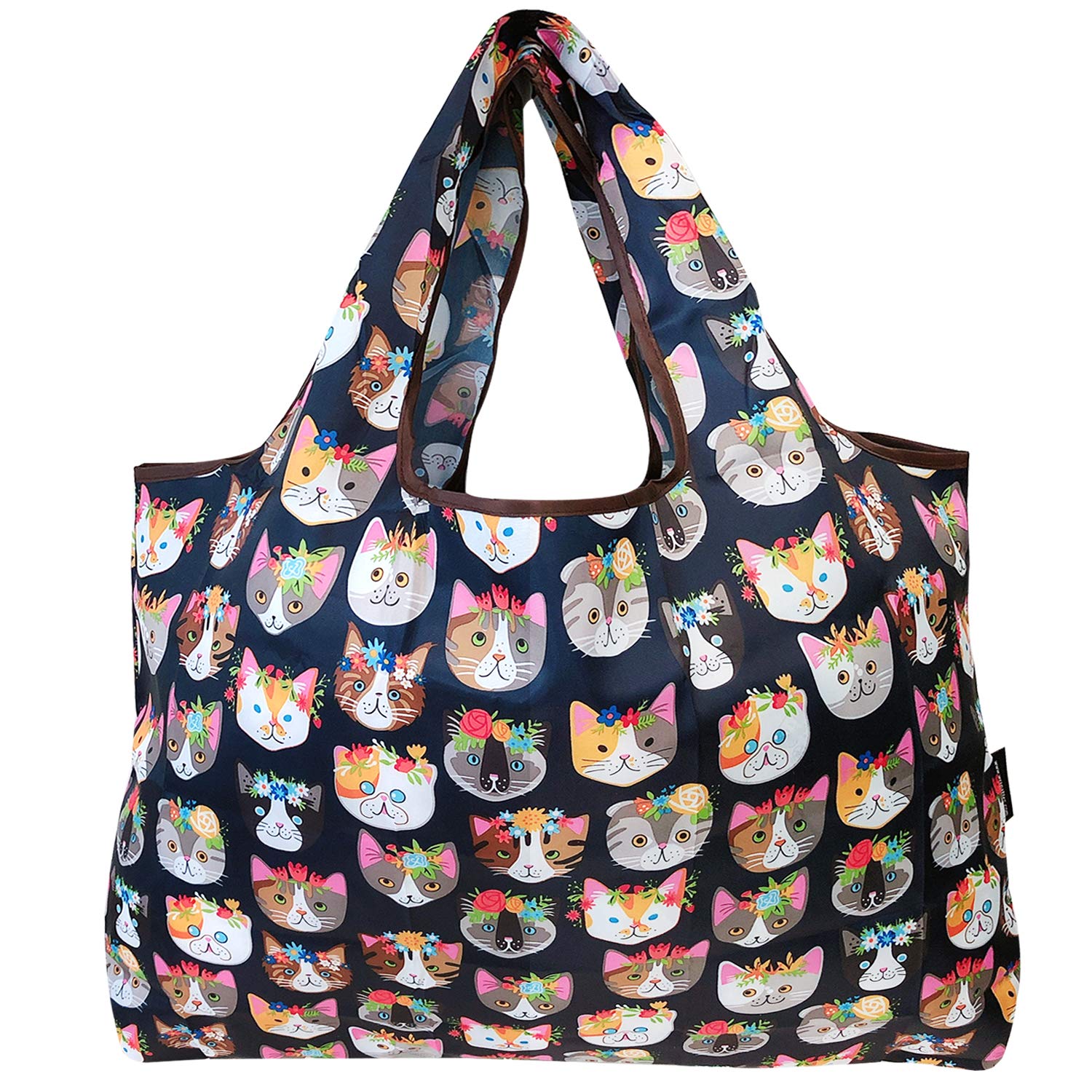 allydrew Wrapables Eco-Friendly Large Nylon Reusable Shopping Bags (Set of 3), Cat Lovers