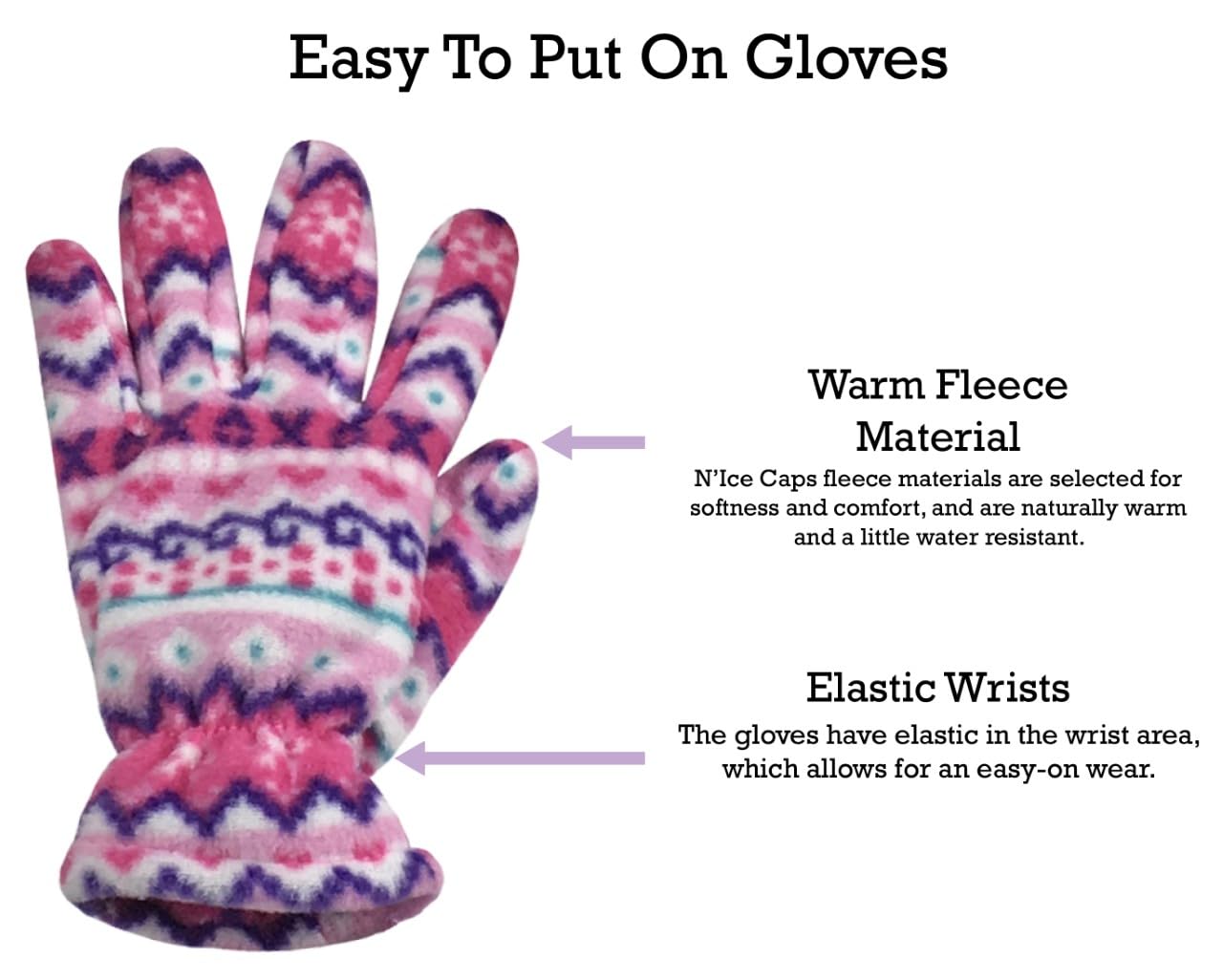 N'Ice Caps Girls Hat Gloves Set Kids Fleece Winter Warm Sherpa Lined Fair Isle (5-8 Years, Fuchsia Multicolor)